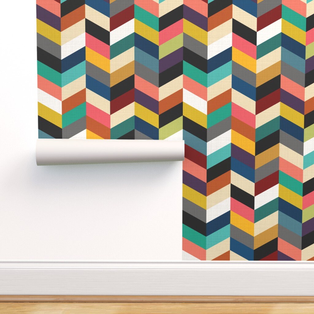 Rainbow Chevron Wallpaper Ellis Herringbone By Everindie | Etsy