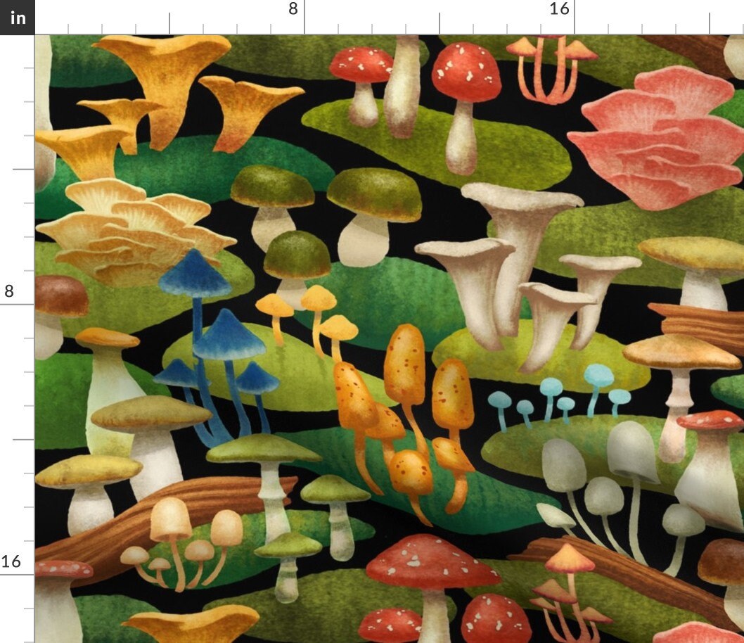 Mushroom Fabric Mushroom Season By Ikerpazstudio Green | Etsy