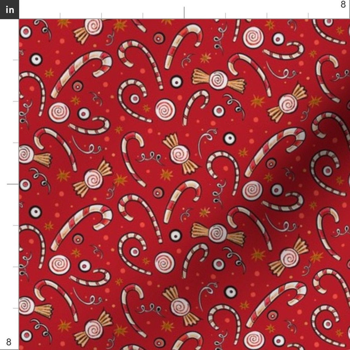 Christmas Candy Fabric Peppermint Candy On Red By | Etsy
