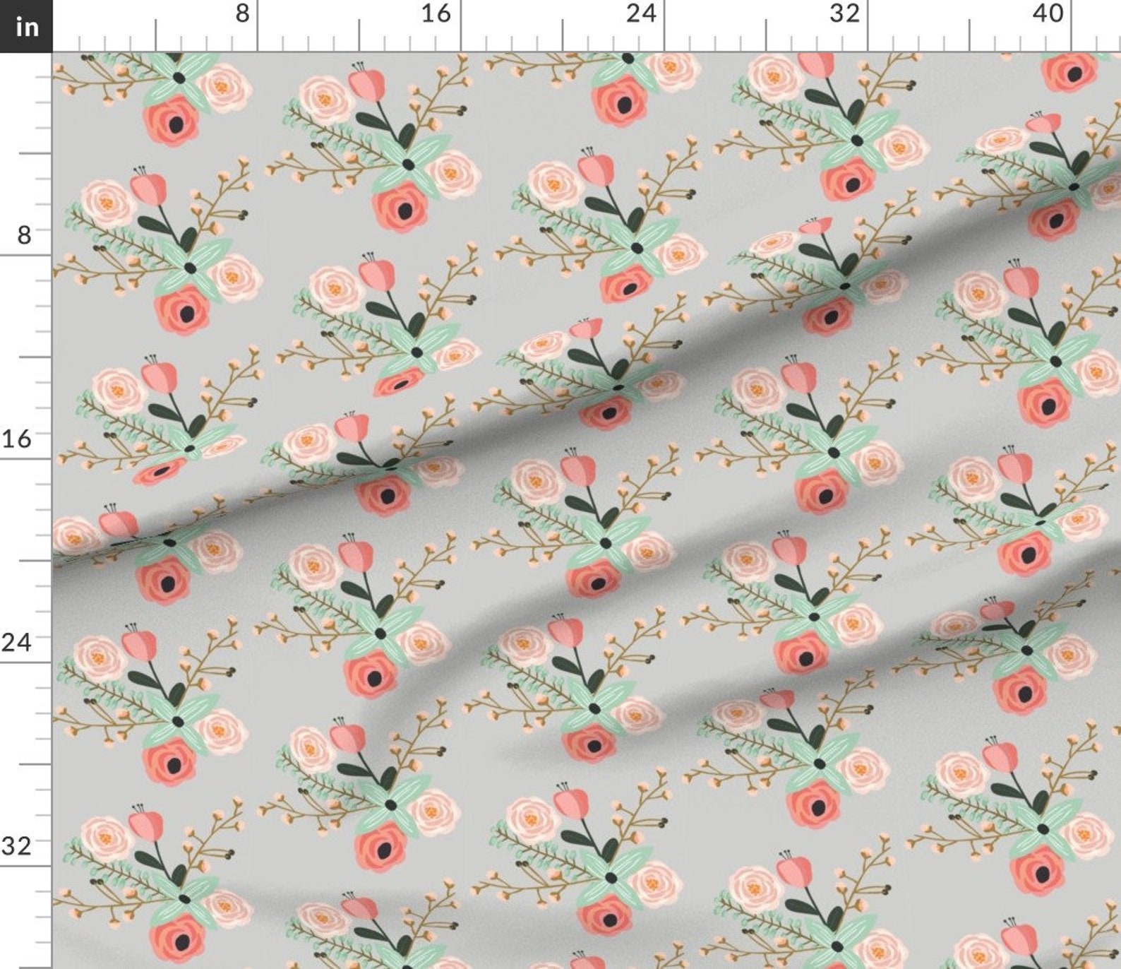 Modern Gray Flower Fabric Summer Floral Grey Grey Floral Flowers by ...