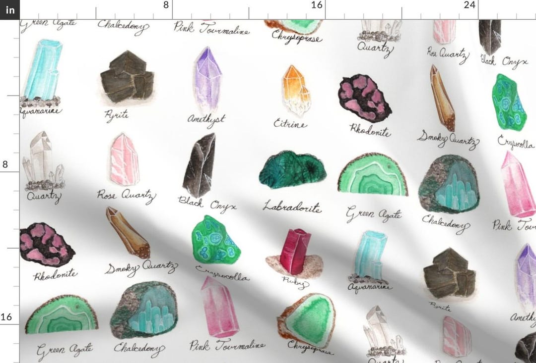 Mineral Gem Fabric - Healing Crystals- Gem Stone and Mineral Watercolor ...