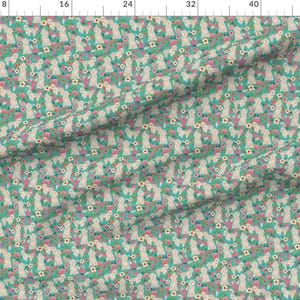 Cockapoo Fabric Cockapoo Florals Cream White Dog Turquoise by ...