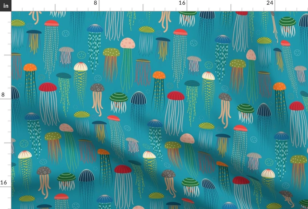 Colorful Jellyfish Apparel Fabric - Just Jellies by Katerhees - Coastal ...