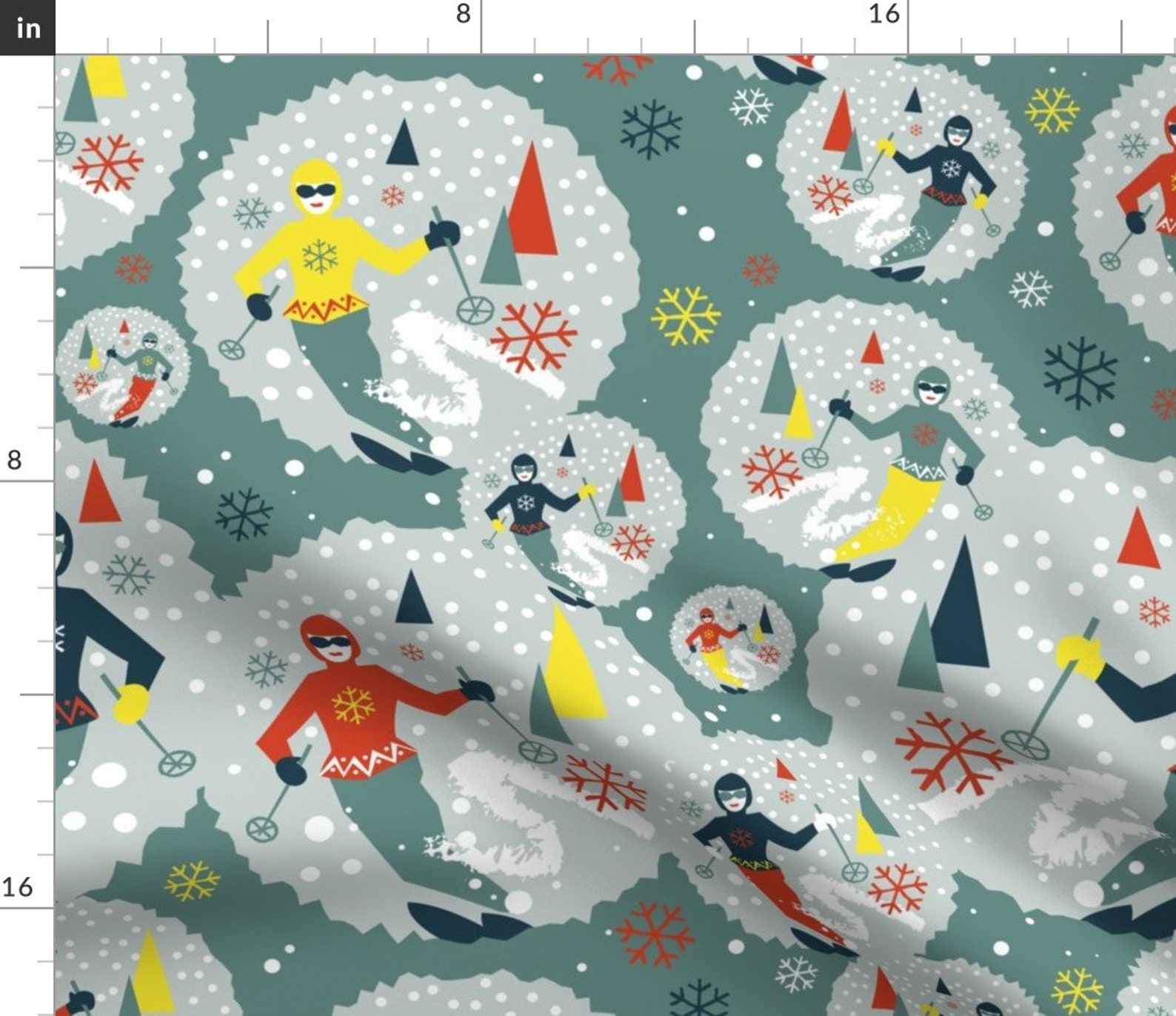 Retro Skiing Fabric Snowball by Cassiopee Retro Ski Skiers | Etsy