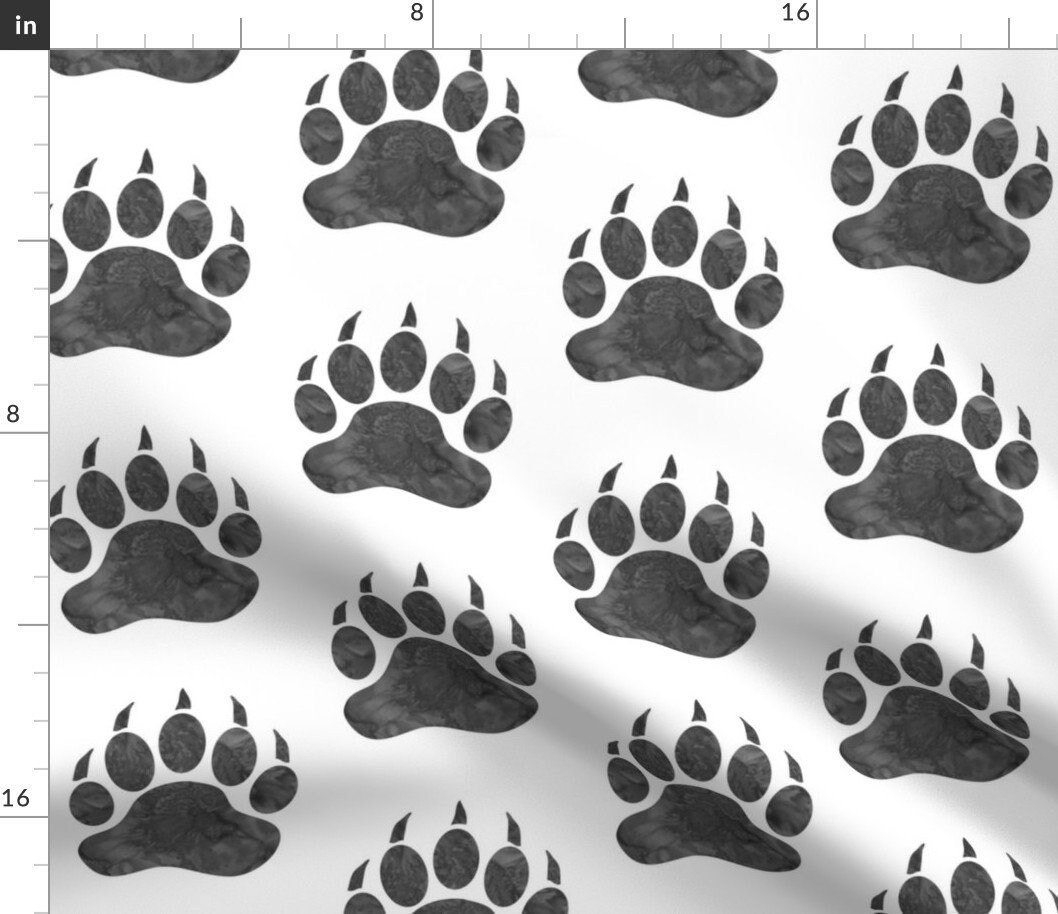 Bear Paw Print Fabric Watercolor Bear Paw Big Grey on - Etsy Singapore