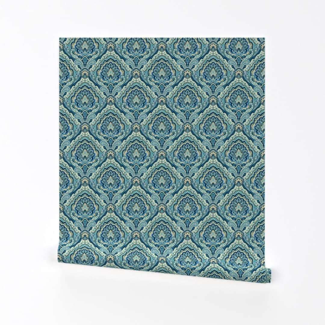 Paisley Wallpaper - Paisley Damask by Barbarapixton - Teal Blue ...