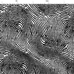 Black and White Fingerprints Fabric Fingerprint Stripes Black White by ...