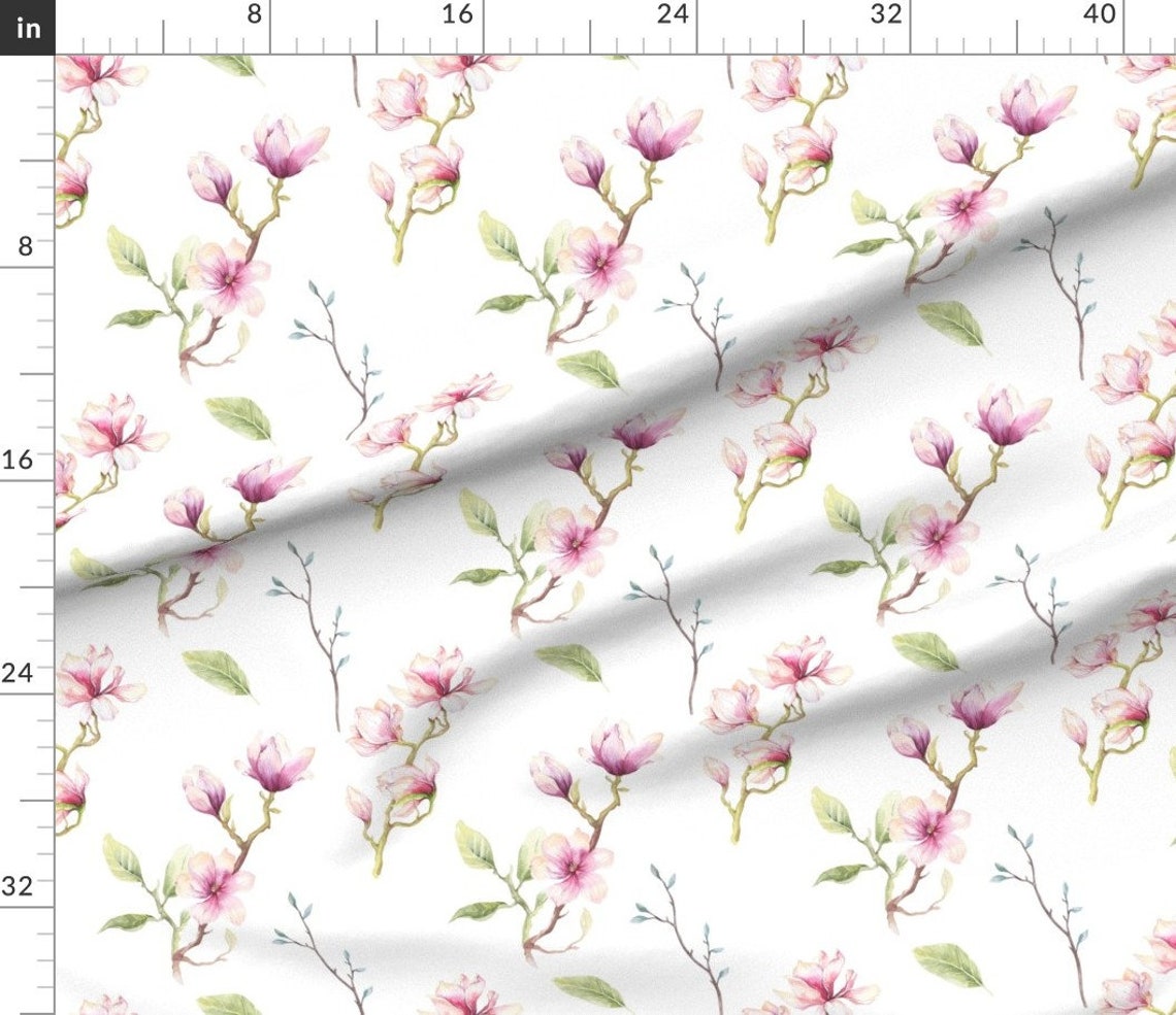 Watercolor Magnolia Floral Fabric Magnolia Pattern by - Etsy
