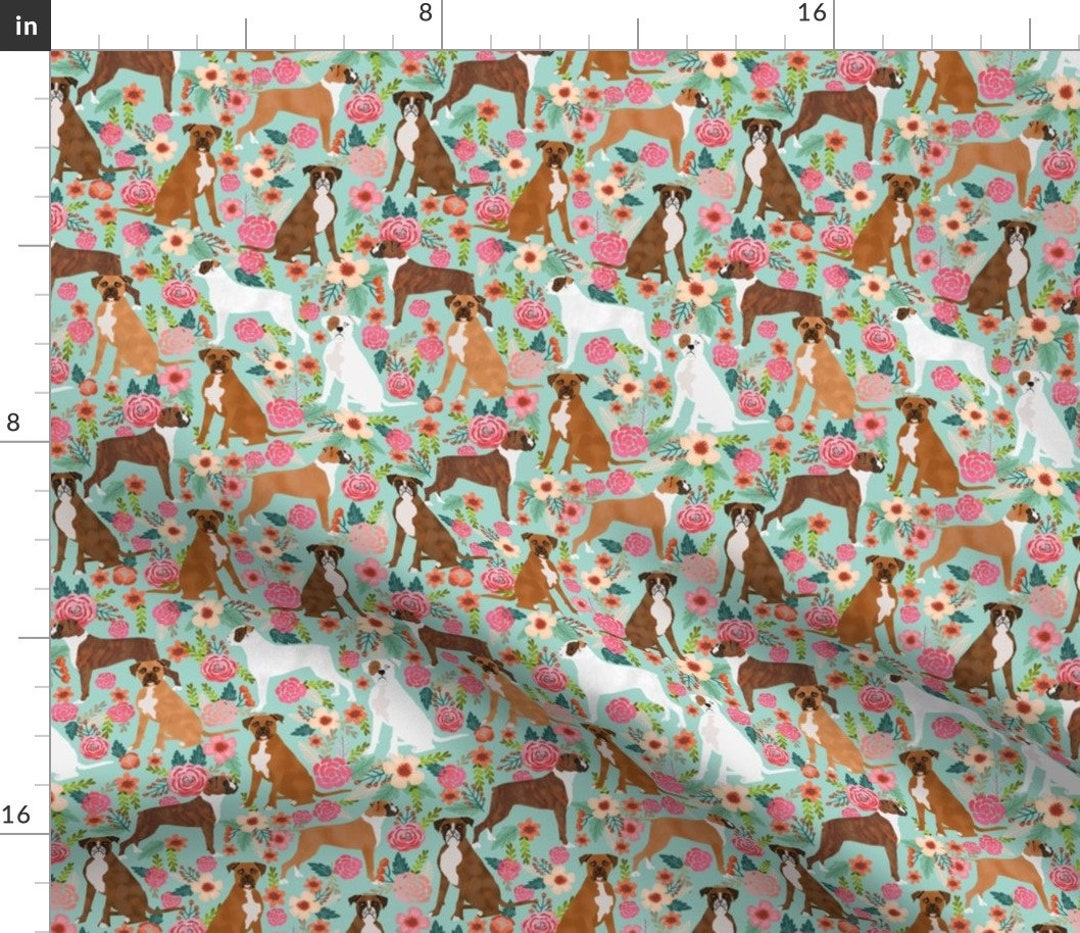 Boxer Fabric Boxer Dog Vintage Florals on Mint by Petfriendly Boxer Dog ...