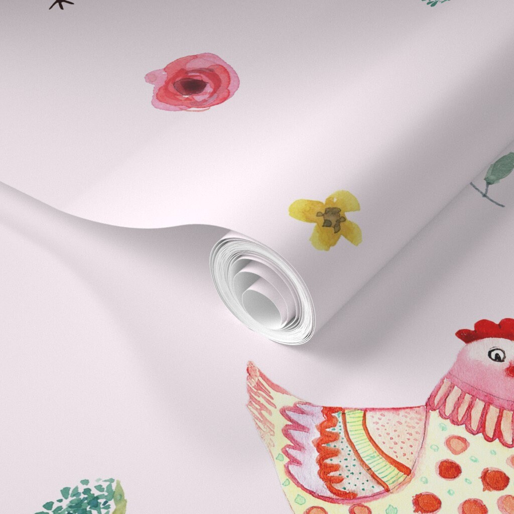 Chicken Wallpaper Polka Girls Pink by Shopcabin Pink - Etsy
