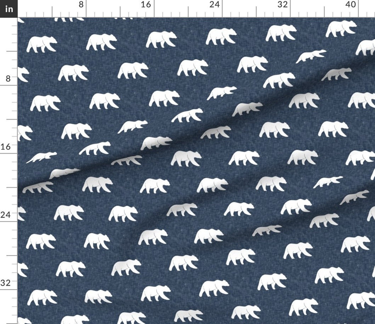 Blue Bear Natural Pattern Fabric Bear On Navy Linen Large | Etsy