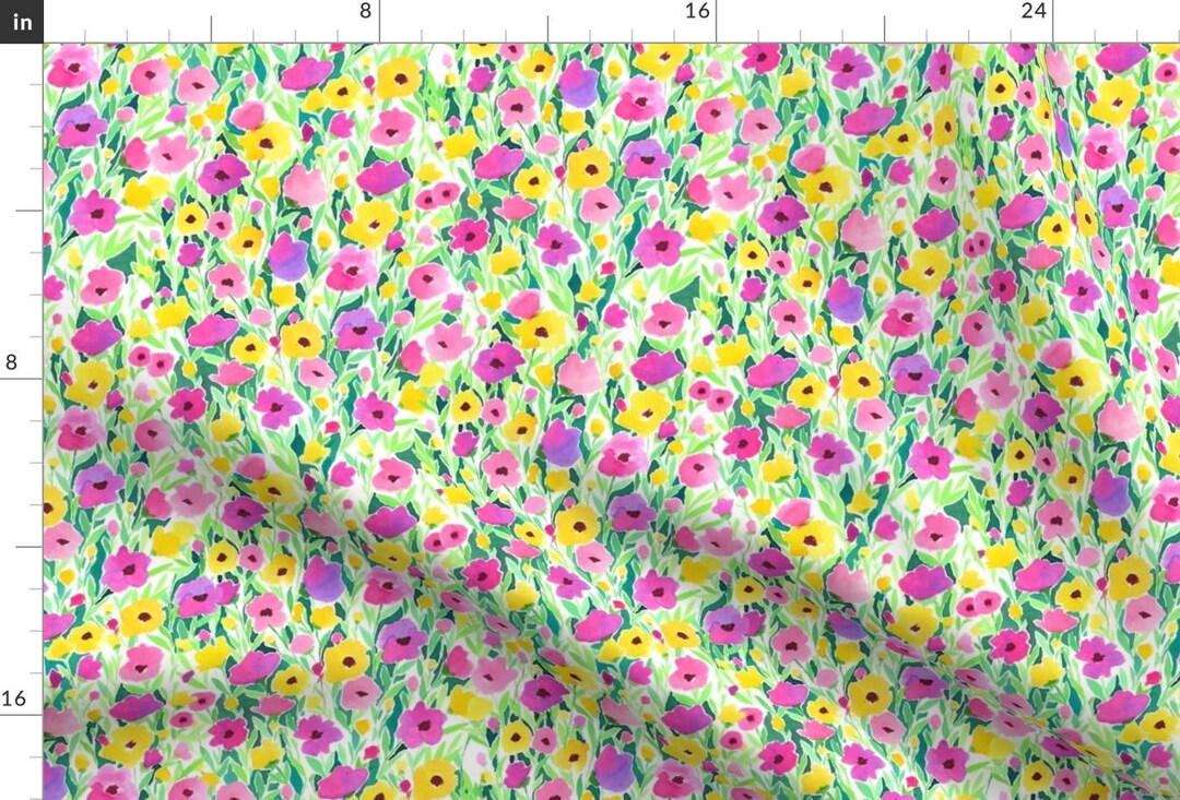 Spring Watercolor Floral Fabric Flower Field Pink Yellow by Mjmstudio ...