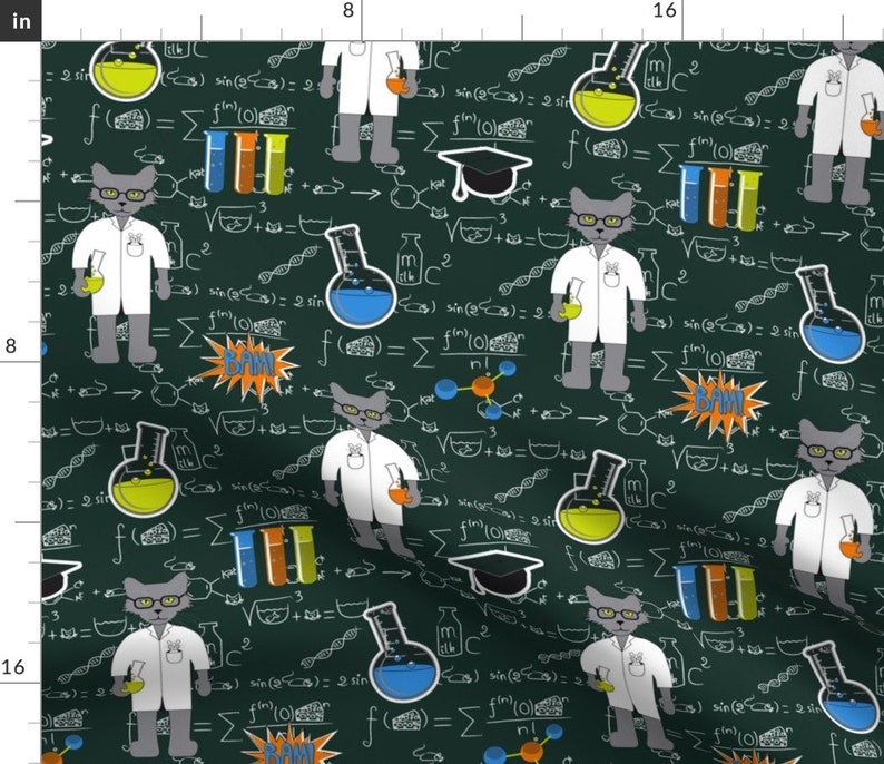 Science Fair Fabric Professor Cat Formulae by Vannina - Etsy