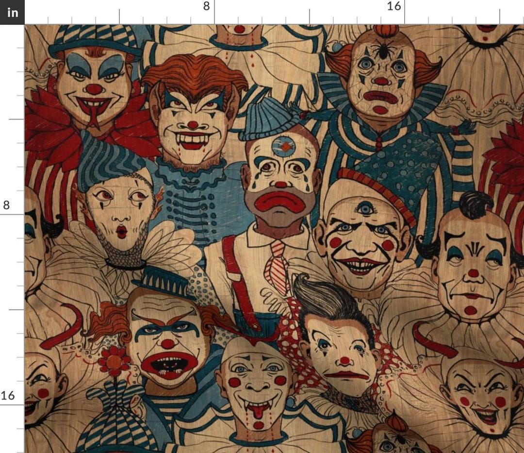 Halloween Fabric Creepy Carnival Clowns by Rocarrstudio Monsters Scary ...