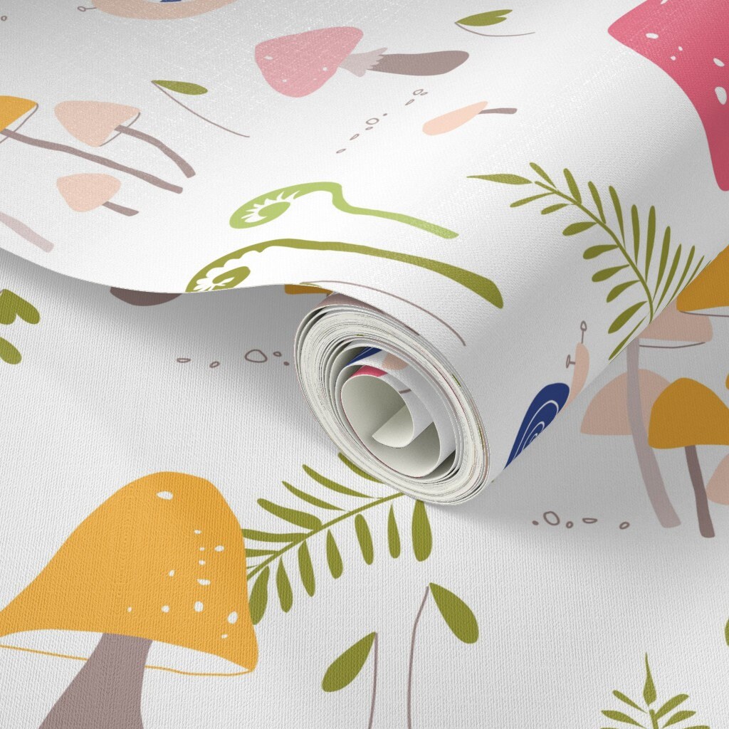 Mushrooms Wallapaper Mushroom Forest by Ldpapers Yellow - Etsy