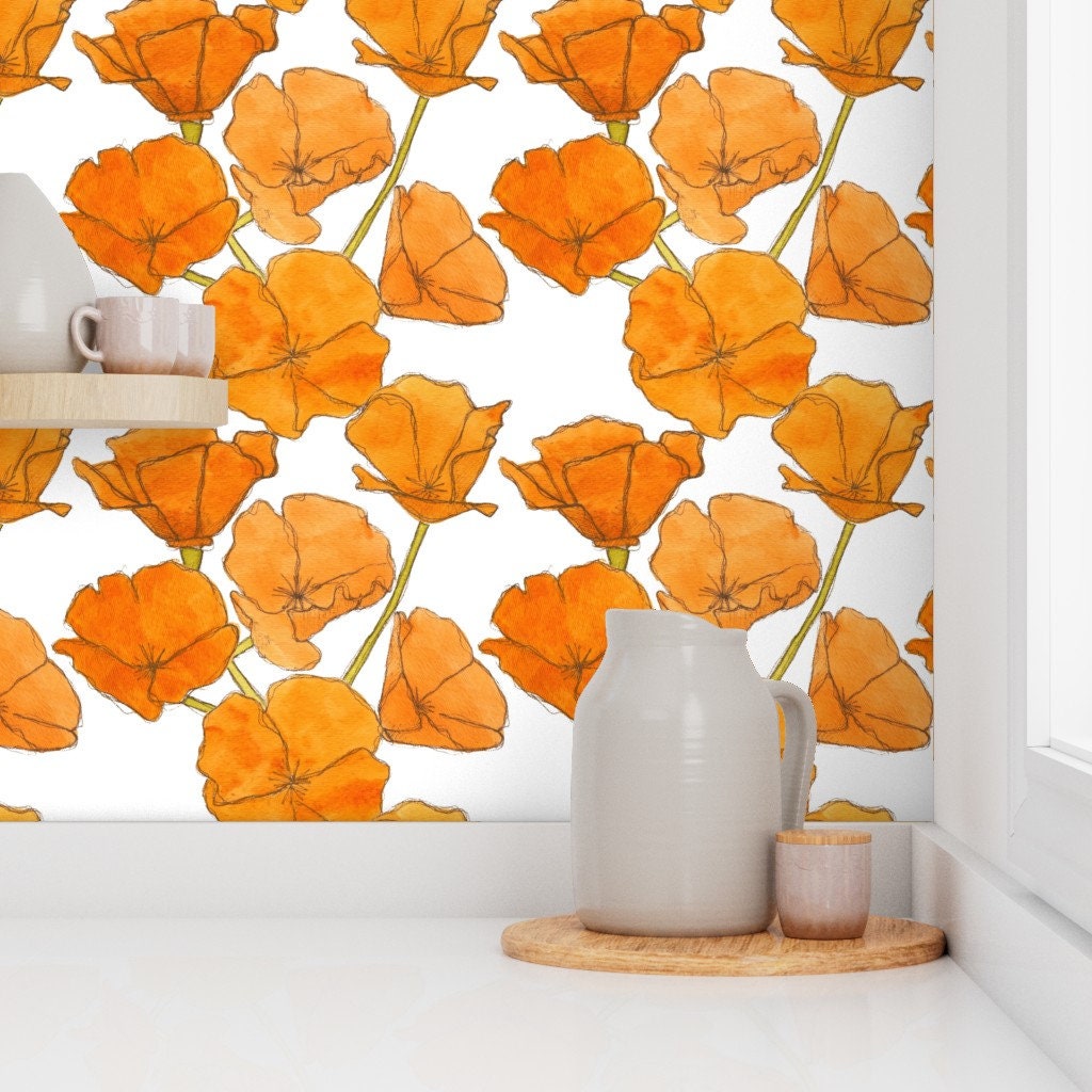 Poppy Wallpaper Poppy Pattern by Studiodena Bold Mod - Etsy