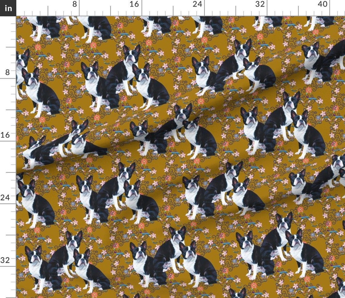 Floral Boston Terrier Fabric Boston Terriers Pattern by - Etsy