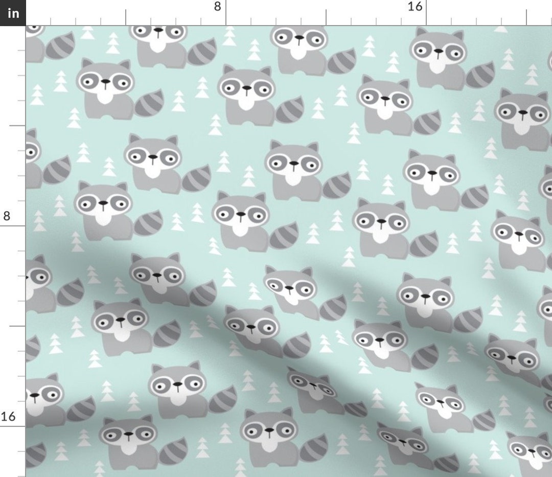 Baby Raccoons Fabric Raccoons Blue by Lilcubby Baby Raccoon Woodland ...