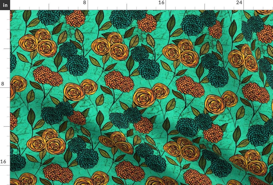 Africa Inspired Fabric - Turquoise Floral by Ceciliamok - African Art ...