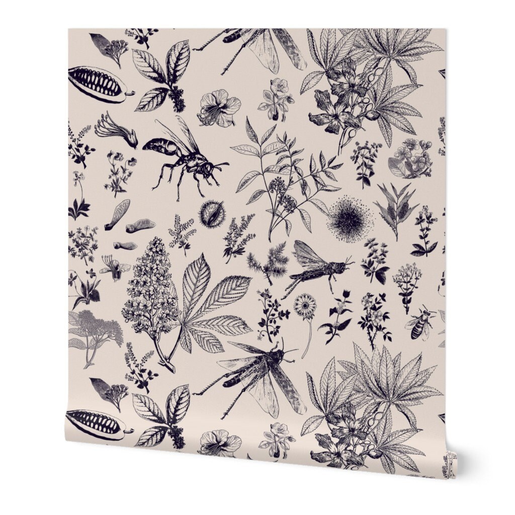 Botanical Insect Wallpaper Insect Garden Retro by | Etsy