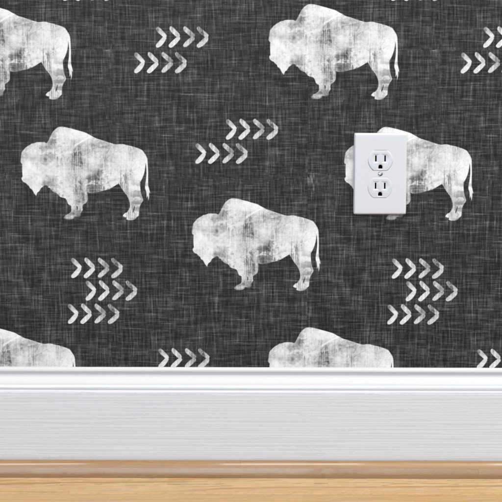 Buffalo Wallpaper Buffalo Gray Linen Look by | Etsy