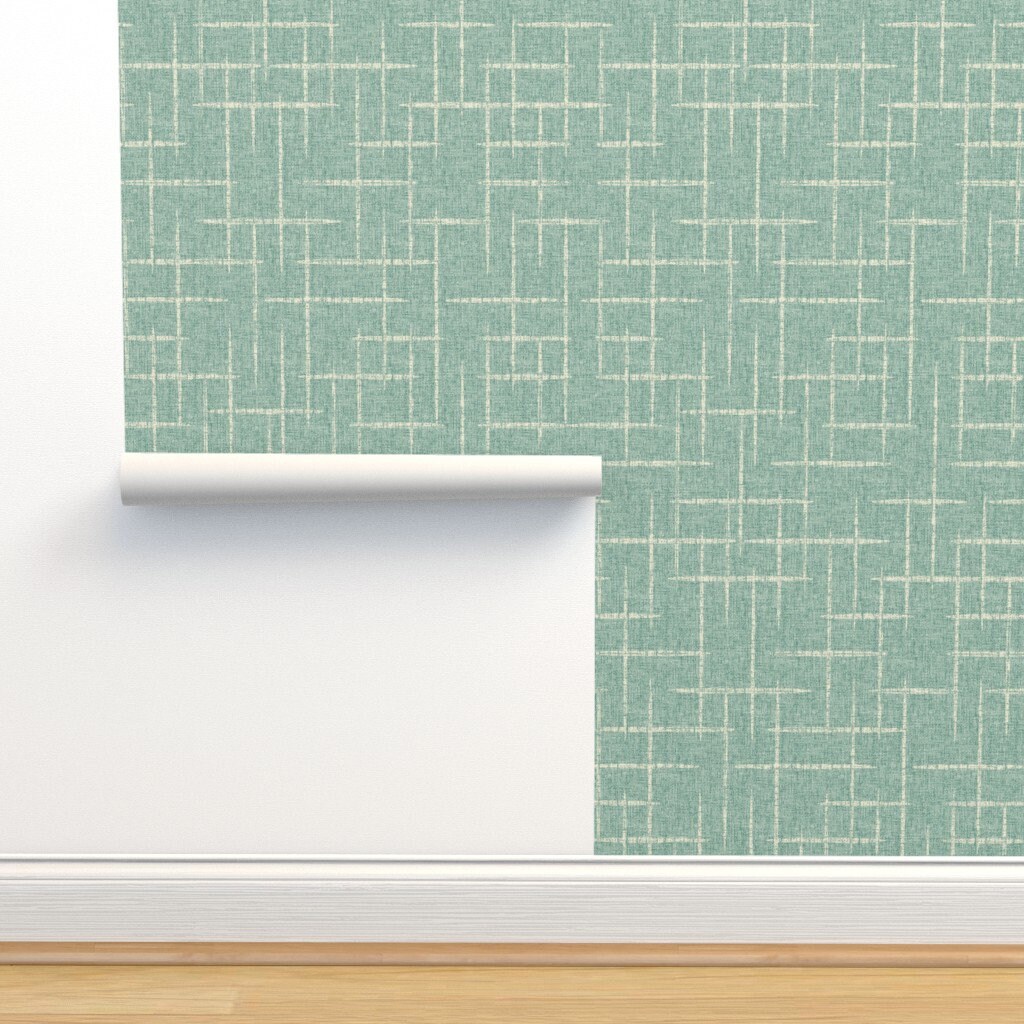 Woven Look Wallpaper Muted Mint Hatched by Studioxtine - Etsy