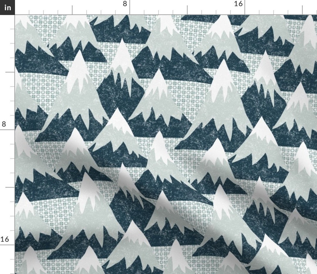 Snowy Alpine Mountains Fabric Slopes by Vo_aka_virginiao Navy Blue and ...