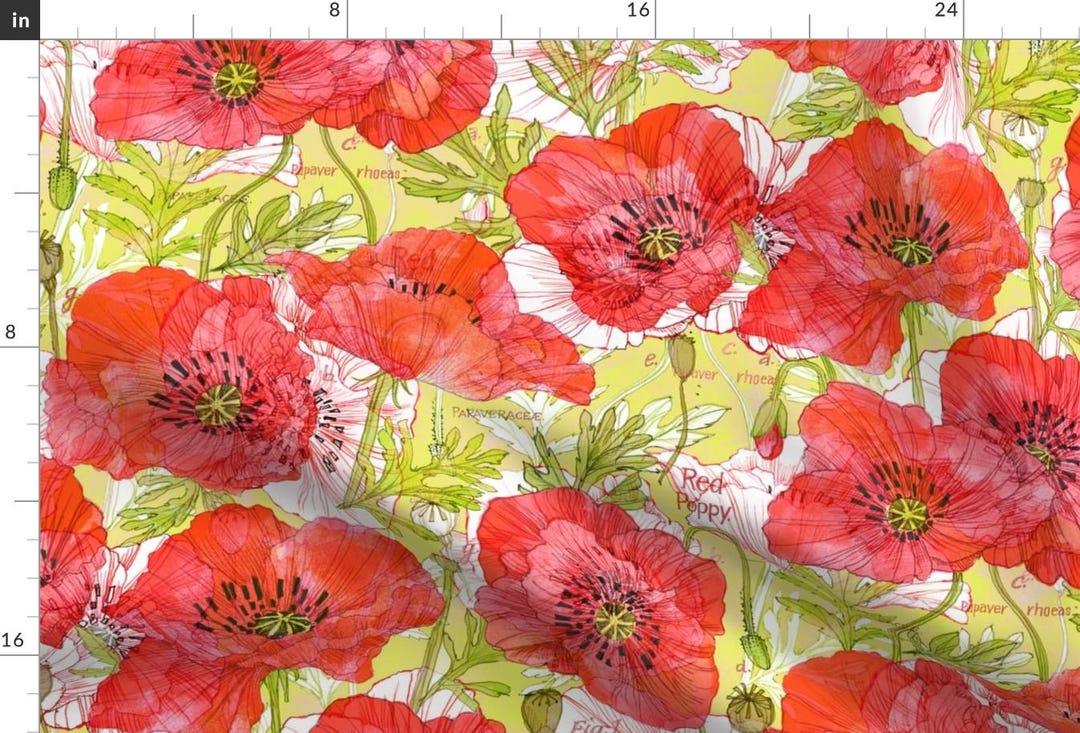 Red Poppy Fabric - Romance Poppie by Robinpickens - Botanical Large ...