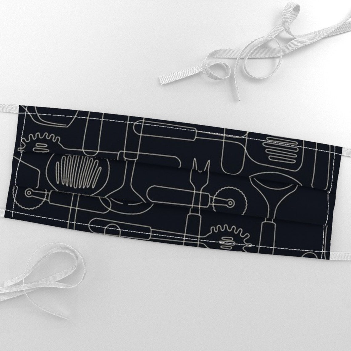 Mod Utensils Fabric Julie's Utensils White on Black by | Etsy