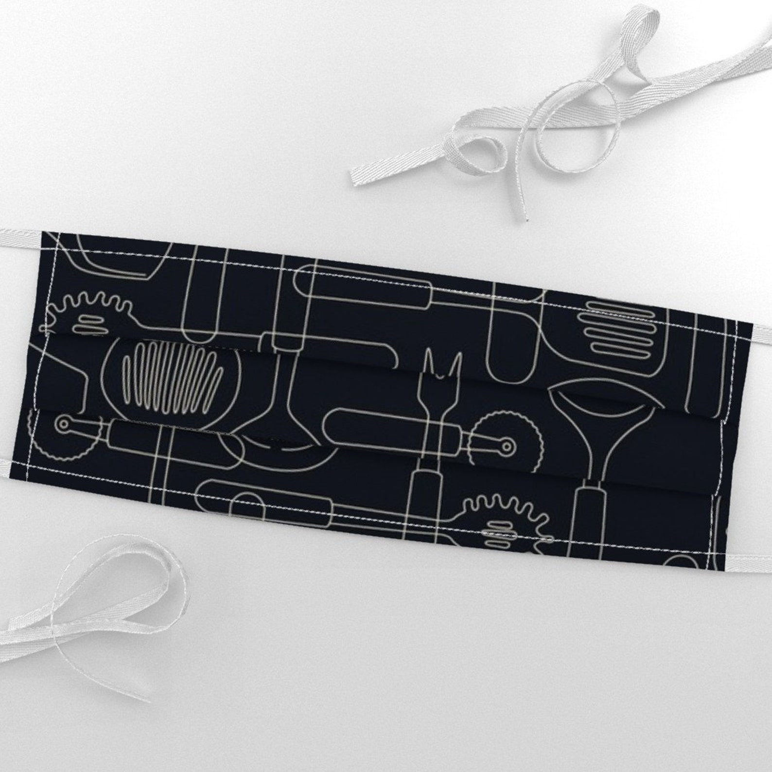 Mod Utensils Fabric Julie's Utensils White on Black by | Etsy