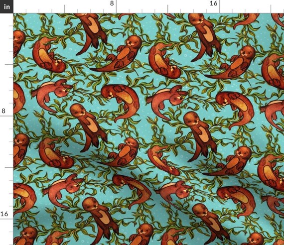 Blue Cute Otter Cuddle Puddle Fabric Otters Underwaters | Etsy