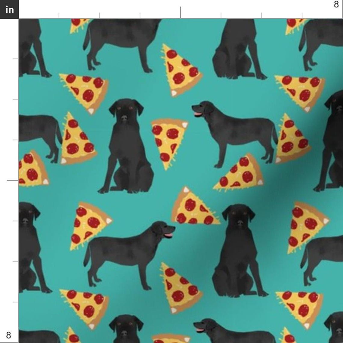 Black Lab & Pizza Fabric- Black Lab Pizza Fabric Turquoise by ...