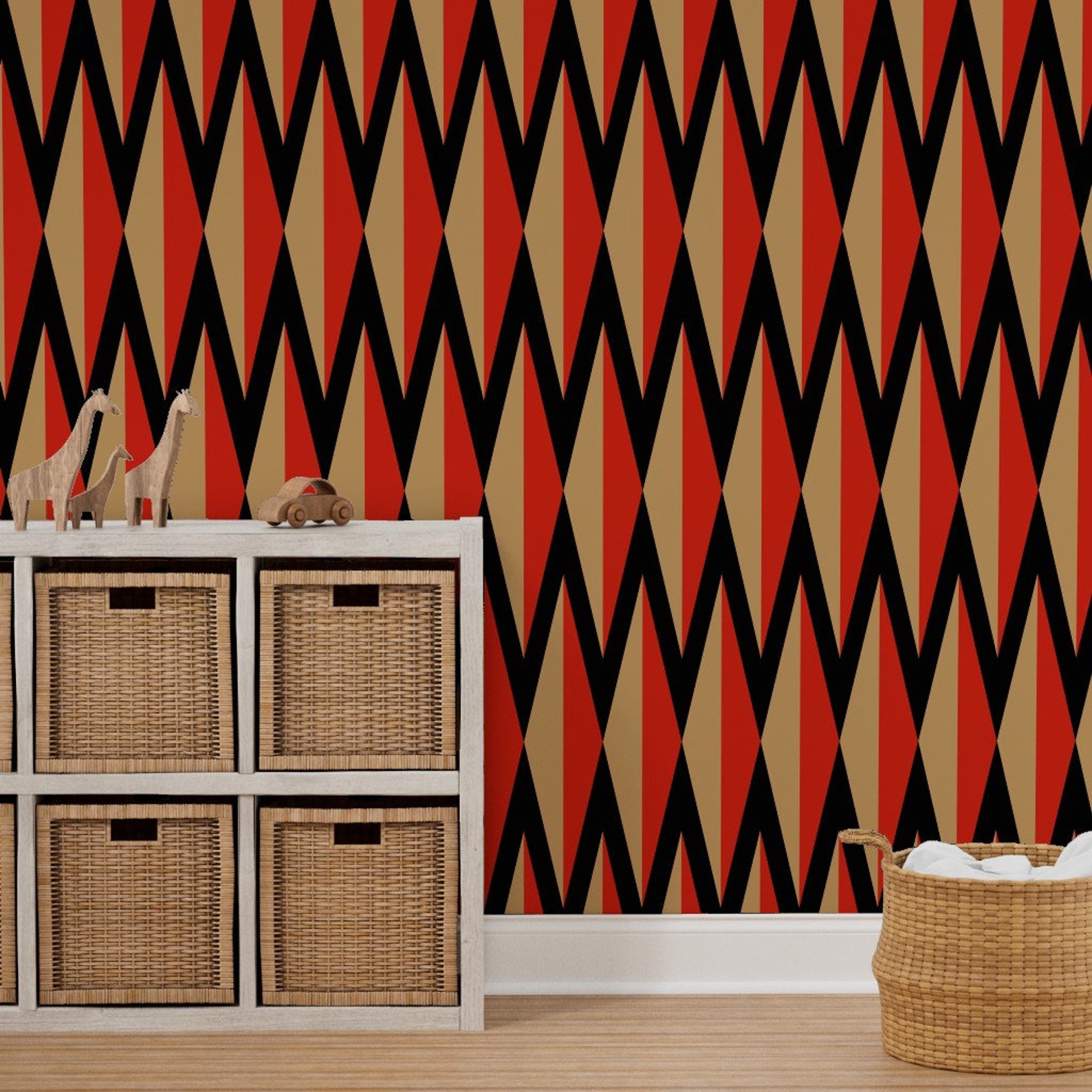 Red Diamonds Wallpaper Red and Black Geo by Thirdhalfstudios - Etsy