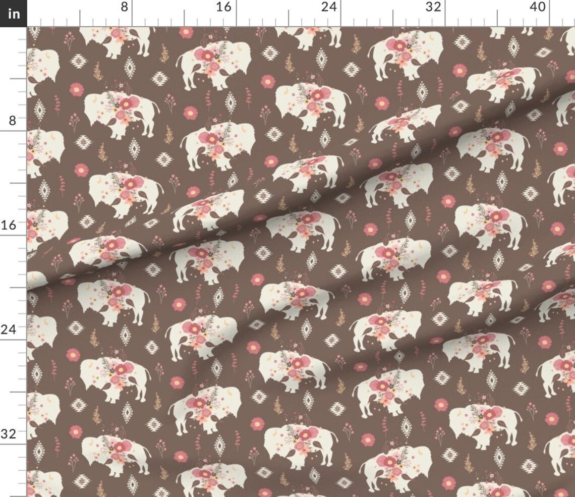 Buffalo Flower Fabric Floral Tribal Buffalo Brown by - Etsy