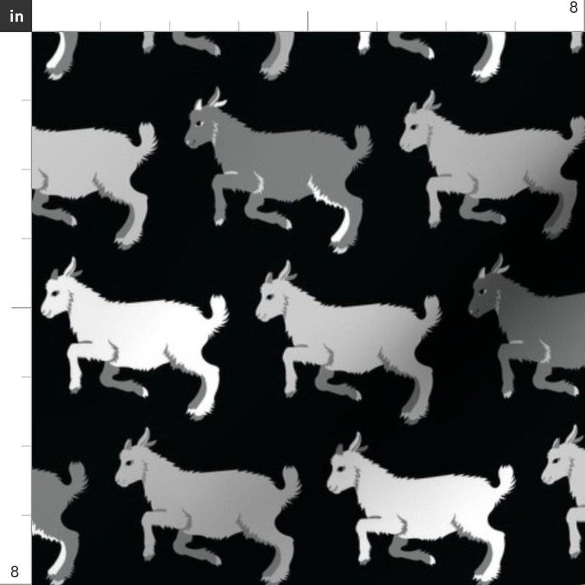 Gray Goats Fabric Happy Goats In Sweaters Grayscale By | Etsy