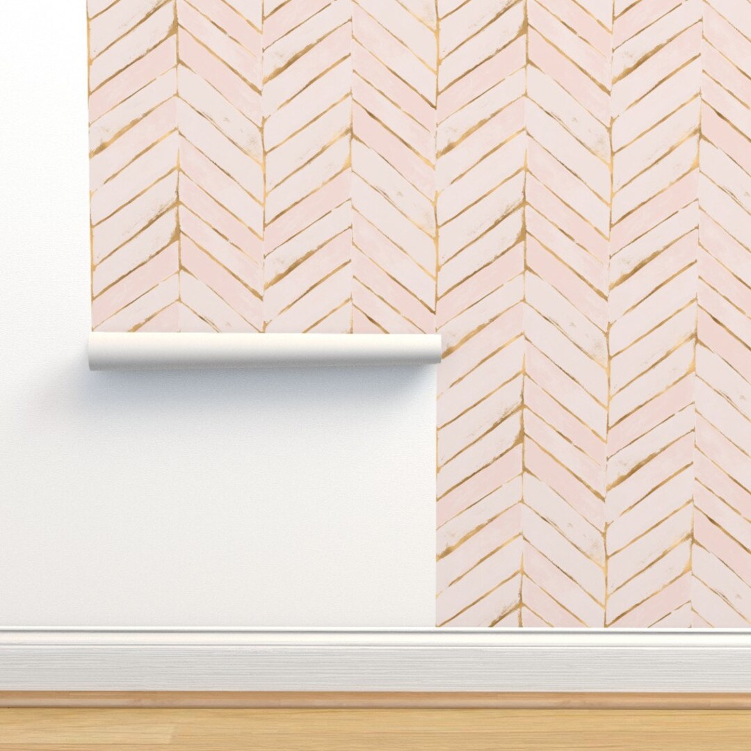 Pink Chevron Wallpaper Peachy Chevron by Crystal Walen - Etsy