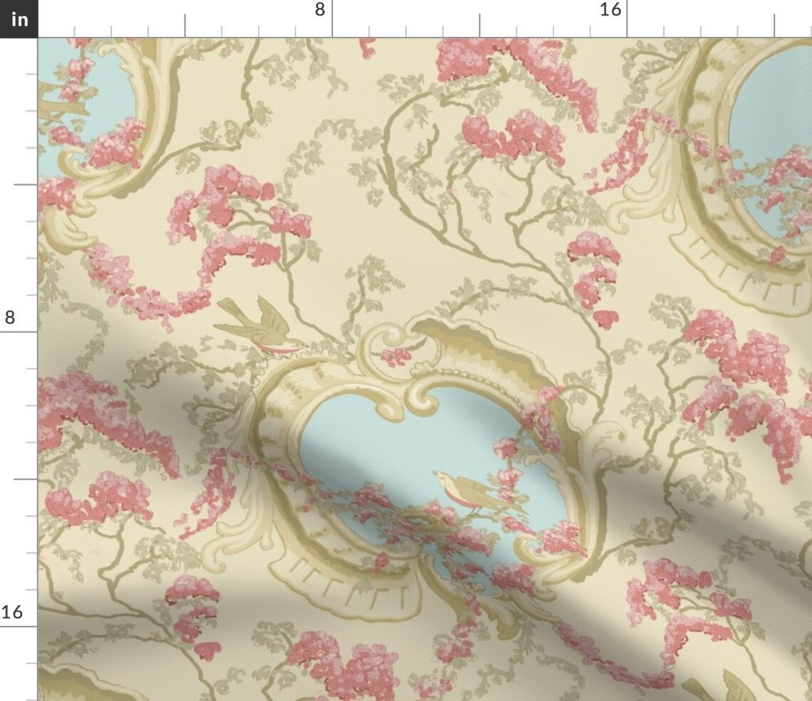 Rococo Bird Fabric Birds in Cherry Tree by Margaret Ann - Etsy