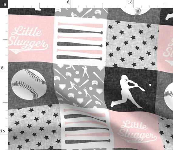 Patchwork Fabric Pink and Gray Baseball Patchwork Wholecloth | Etsy