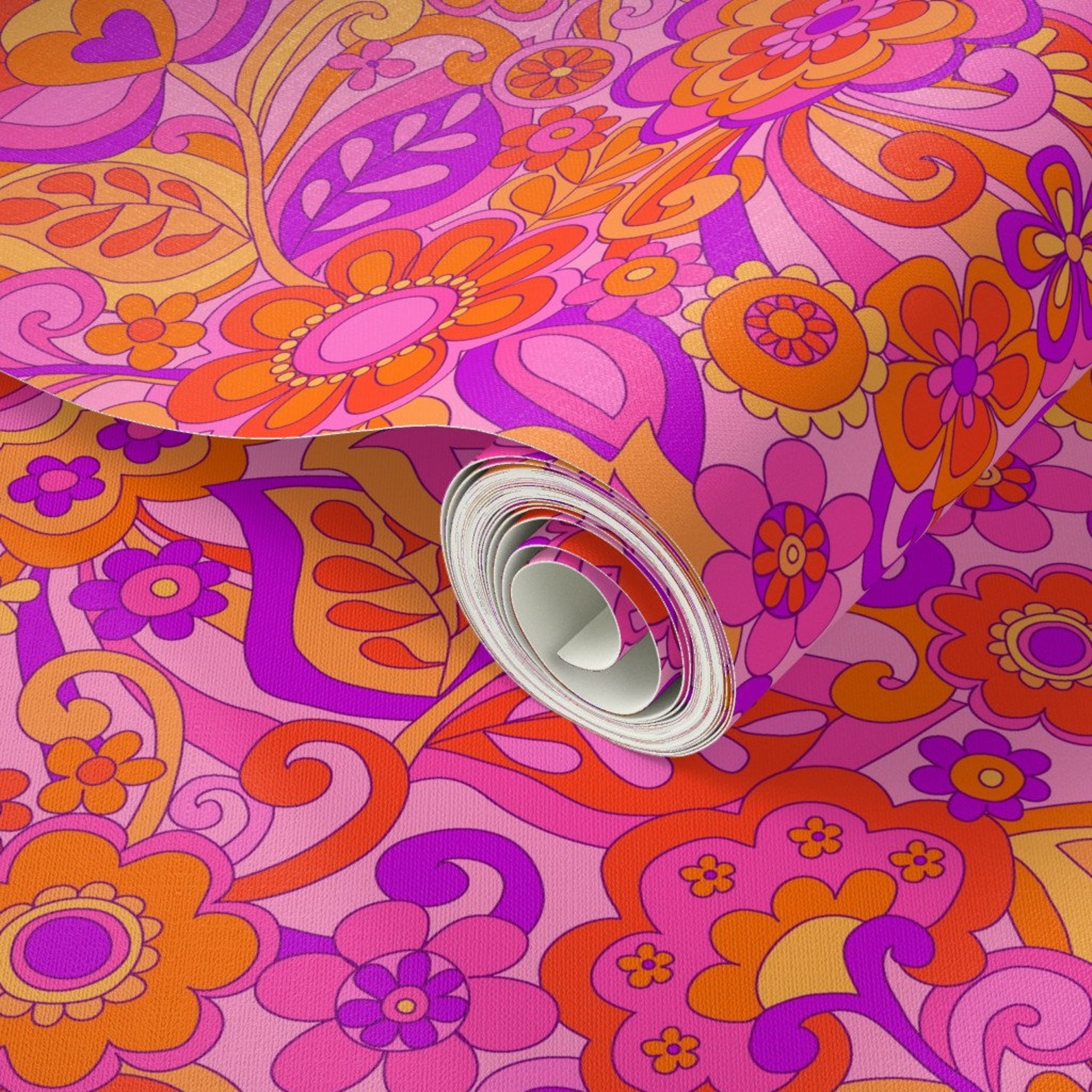 Bright Psychedelic Wallpaper Flower Power by Cressida Carr - Etsy