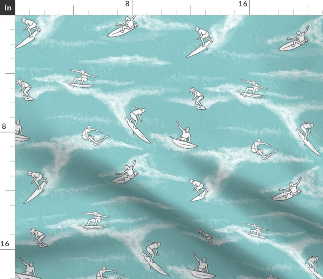 Surfing Fabric Surfers on Light Blue by Landpenguin Summer - Etsy
