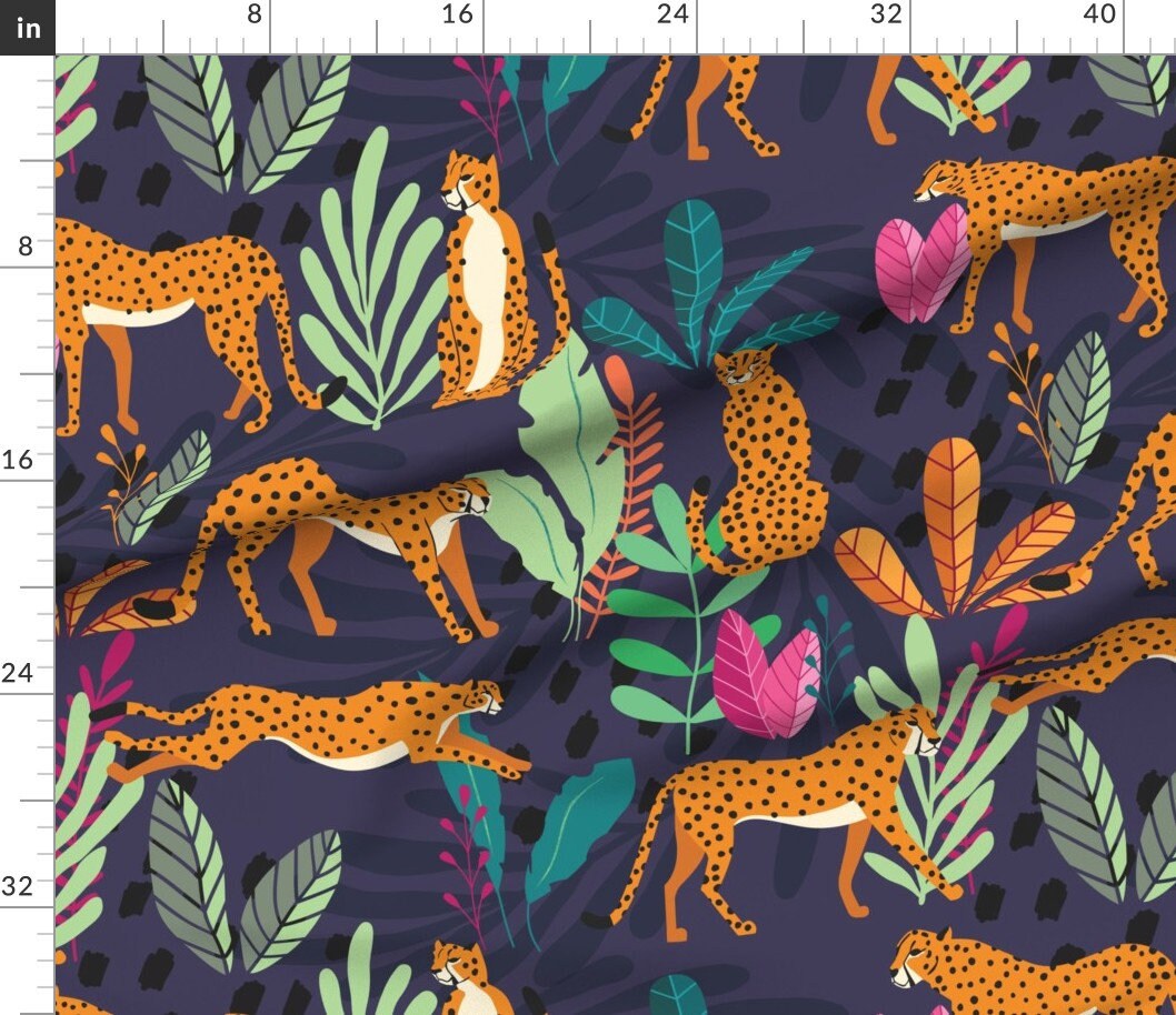 Cheetahs on Purple Fabric Cheetah 02 by Bluelela Bright | Etsy