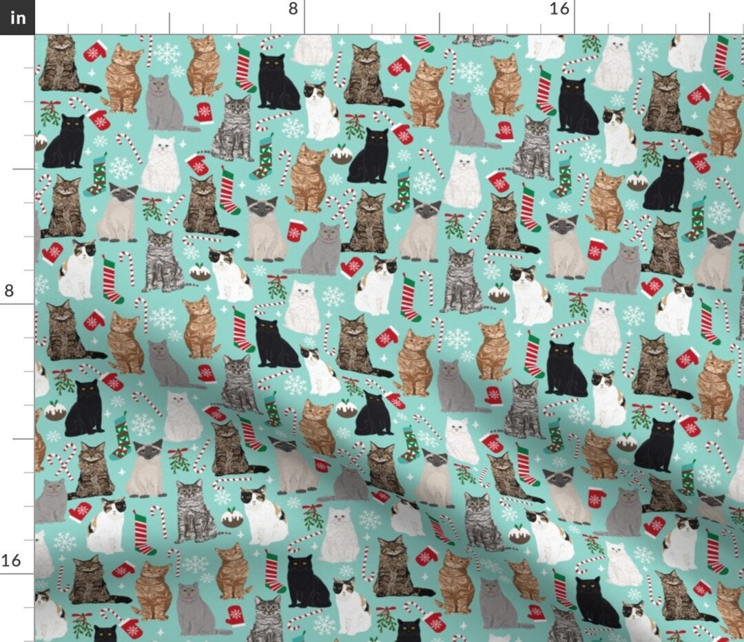 Cat Fabric Christmas Cat Fabric Pattern Candy Cane Stocking - Etsy