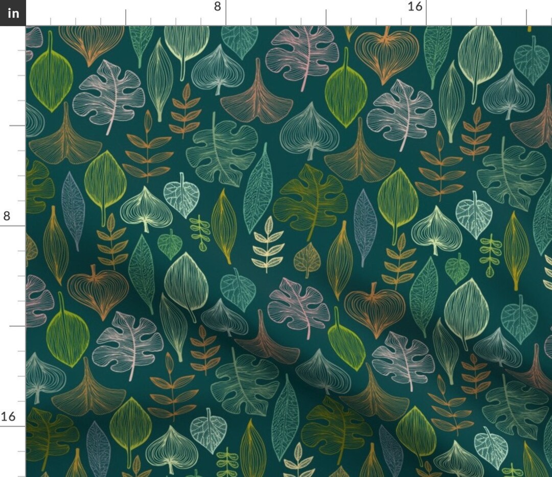 Green Botanical Leaves Fabric Leaves by Yulia Green Summer - Etsy
