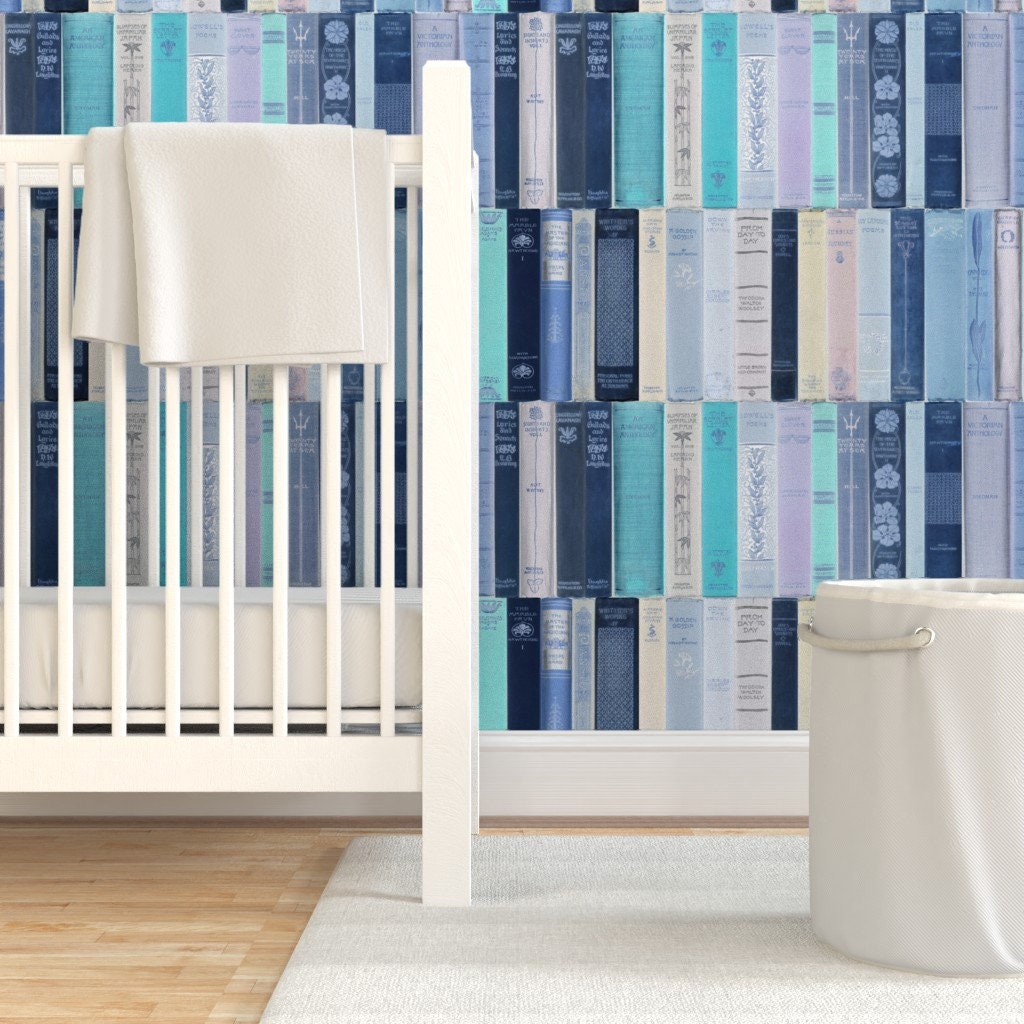Books Wallpaper Instant Library Blue by Peacoquettedesigns - Etsy