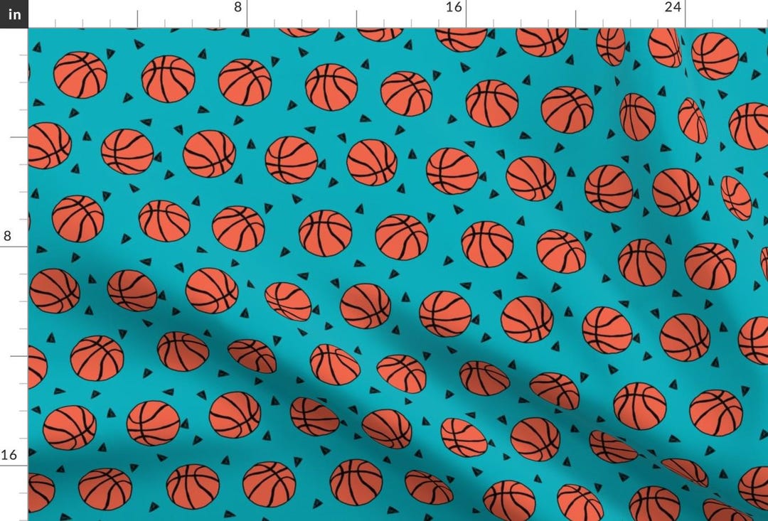 Basketball Fabric - Basketball Sports Basketball Themed Teal by Andrea ...