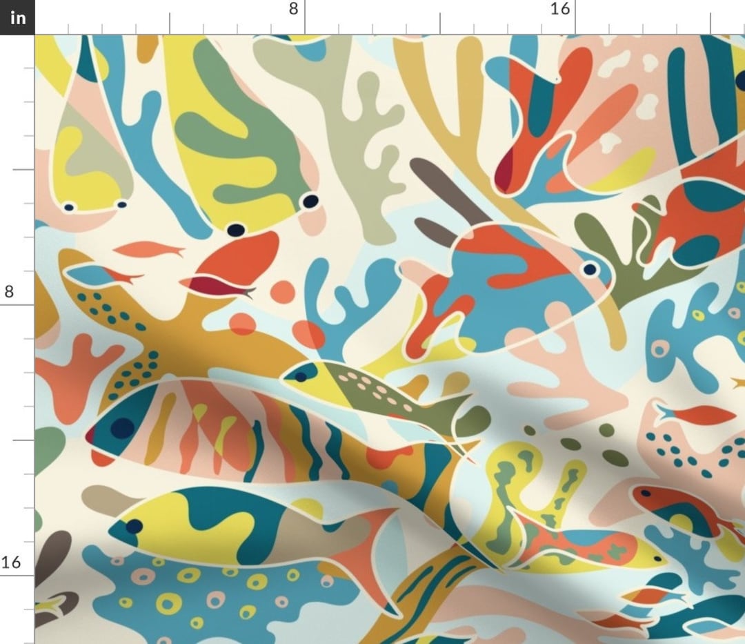 Bright Coastal Fabric Retro Coral Reef by Roochita Underwater Starfish ...