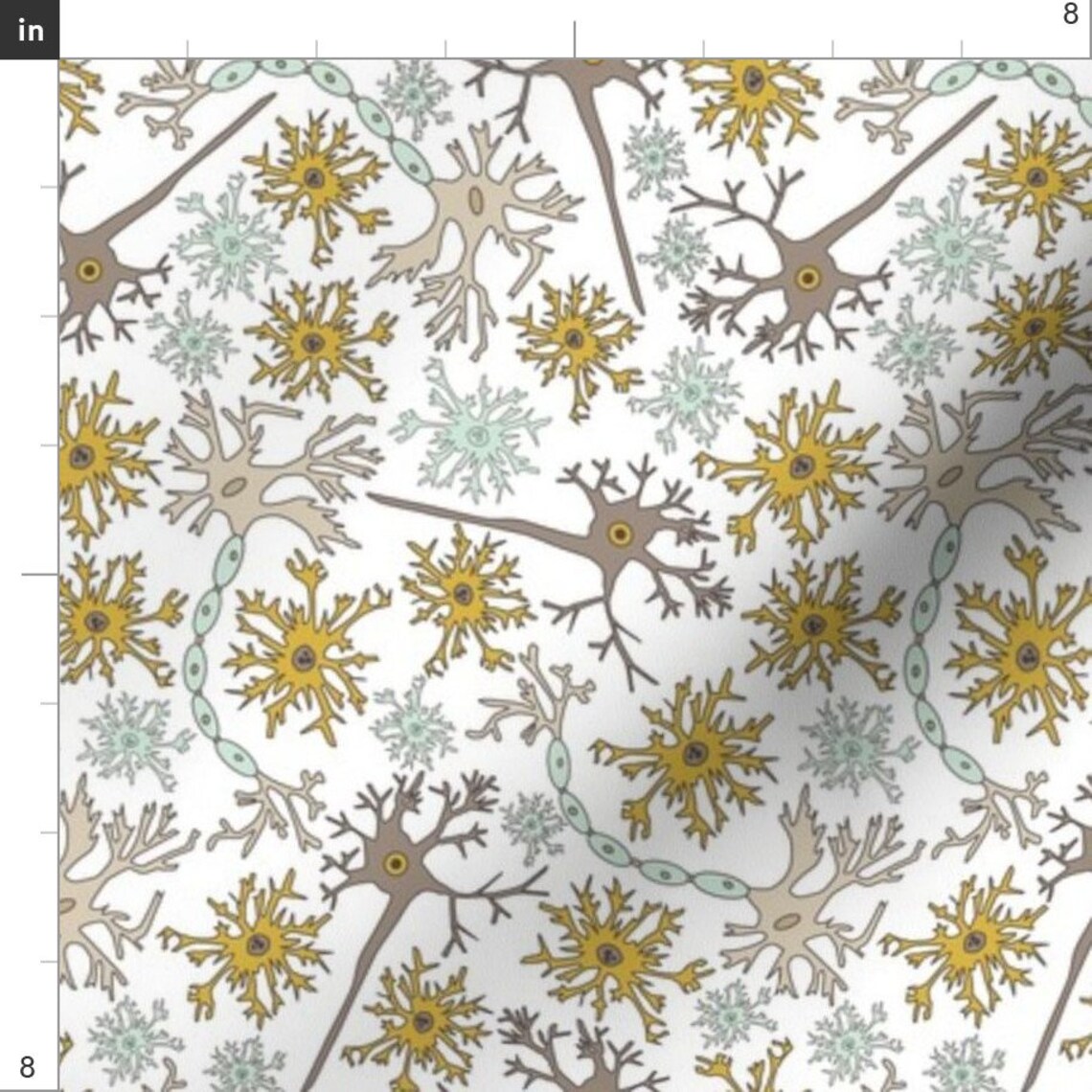 Brain Science Fabric Neurons Yellow and White by Mag-o - Etsy