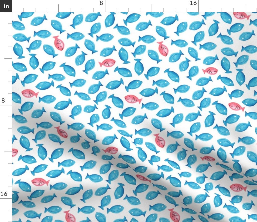 Blue Watercolor Fish Fabric Blue Fish Red Fish by Snowflower Fish Blue ...
