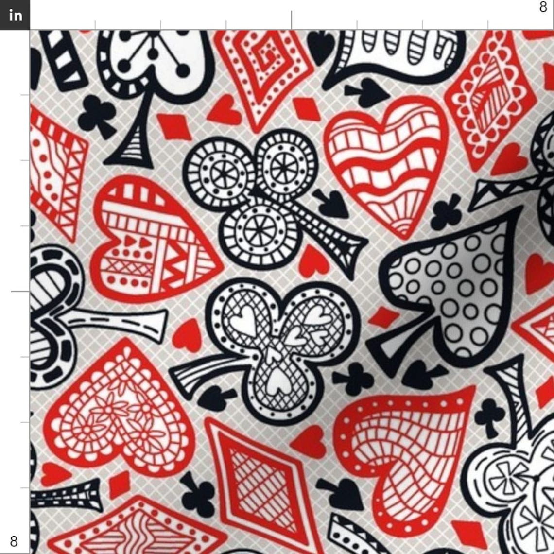 Card Games Fabric Playing Card Motifs by Lalalamonique Red - Etsy
