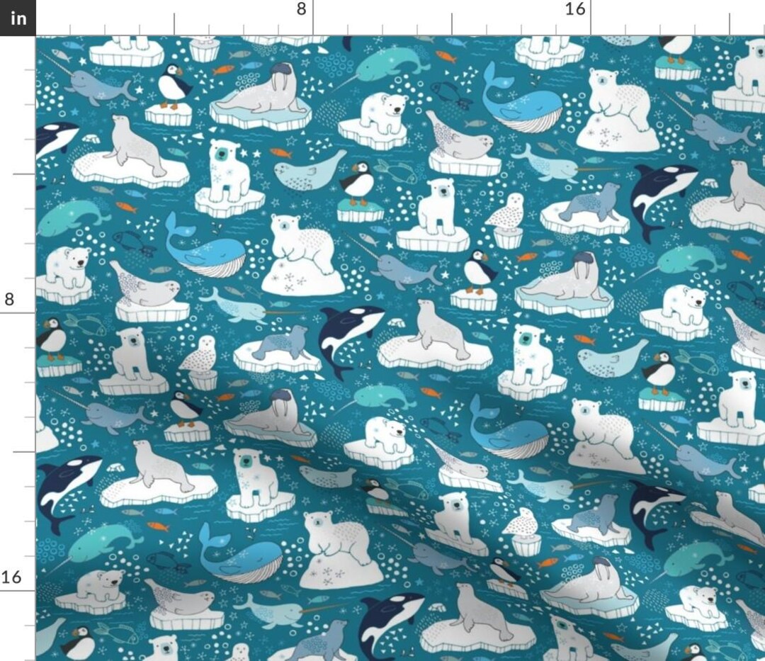 Arctic Fabric Arctic Animal Icebergs Teal and Orange by Cecca Arctic ...